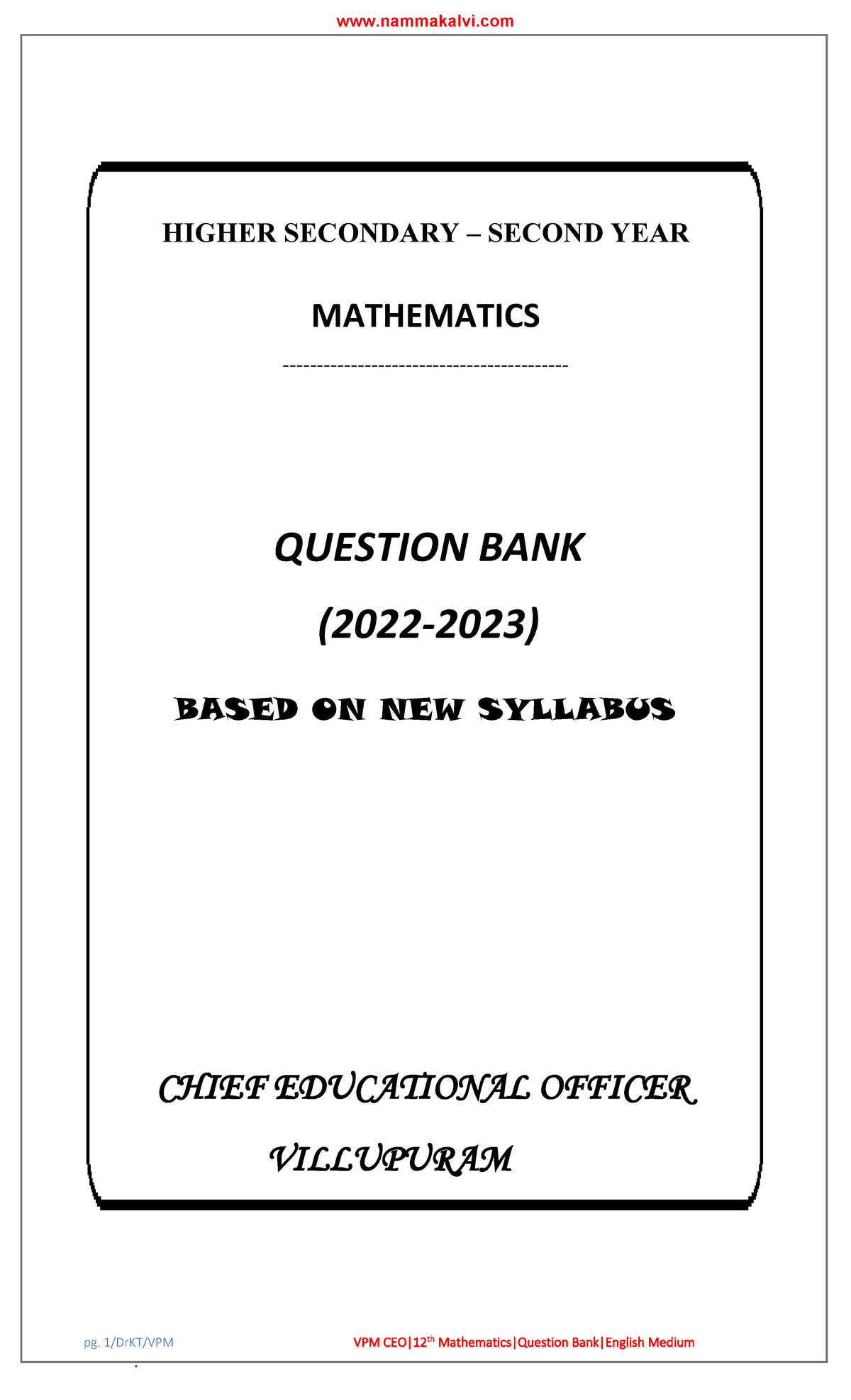 Namma Kalvi 12th Maths Question Bank EM 221356: Vector Methods & Proofs ...