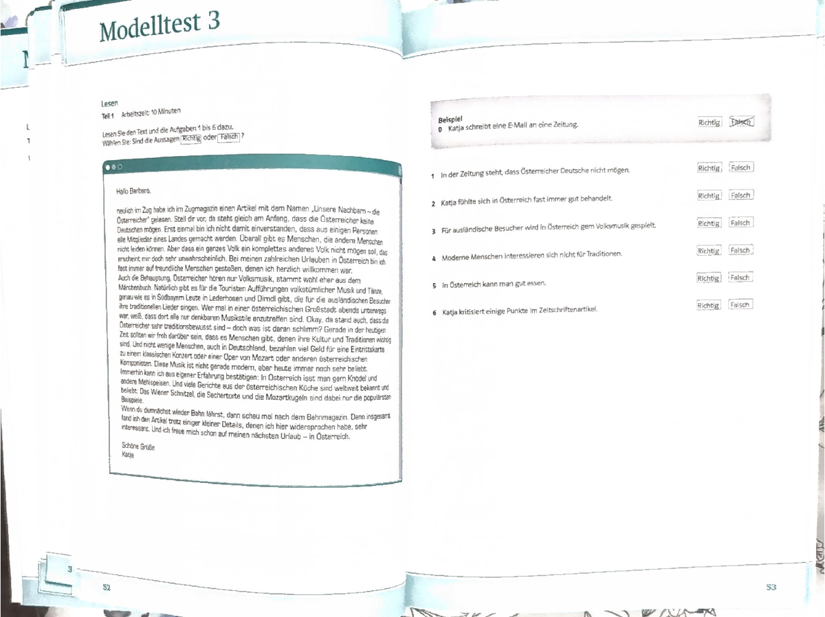 Modelltest 3 - Lesen und Hören für Deutsch B1 - Studocu