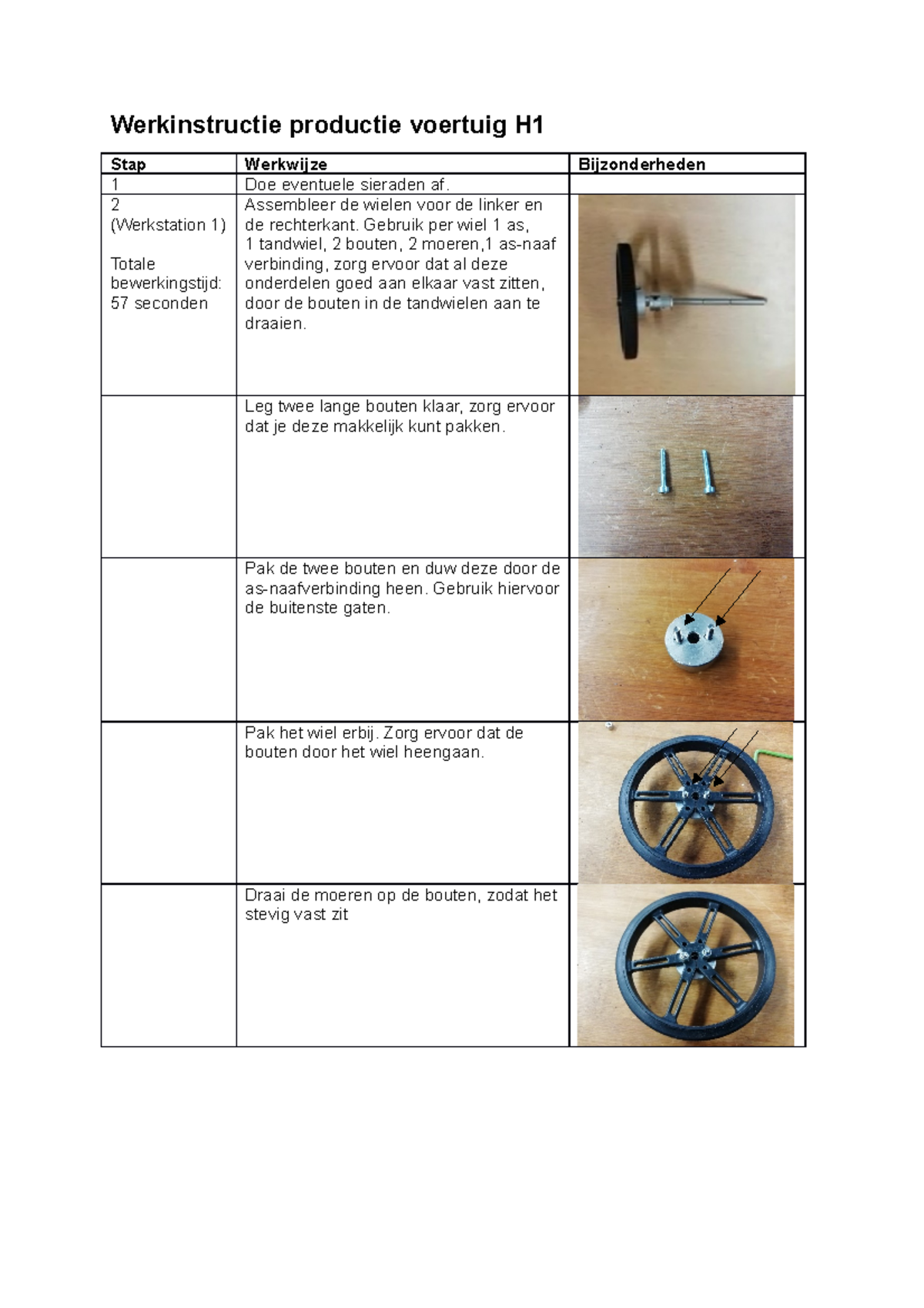 H1 Werkinstructie: Productieproces Voertuig Assemblage Instructies ...