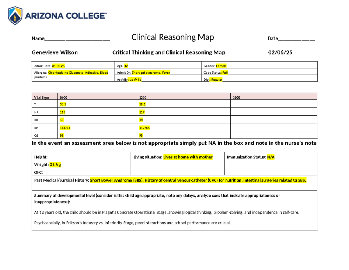 Critical Thinking Map Pediatric Rev. 03.2022 peds - Genevieve Wilson ...