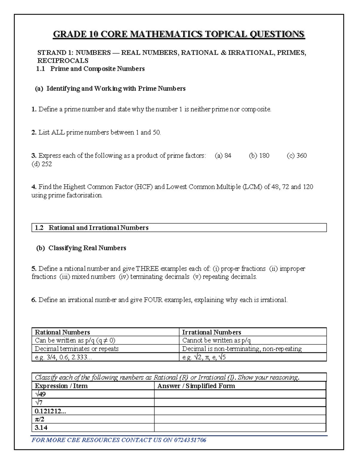 Grade 10 CORE Mathematics Topical Revision Guide - Studocu