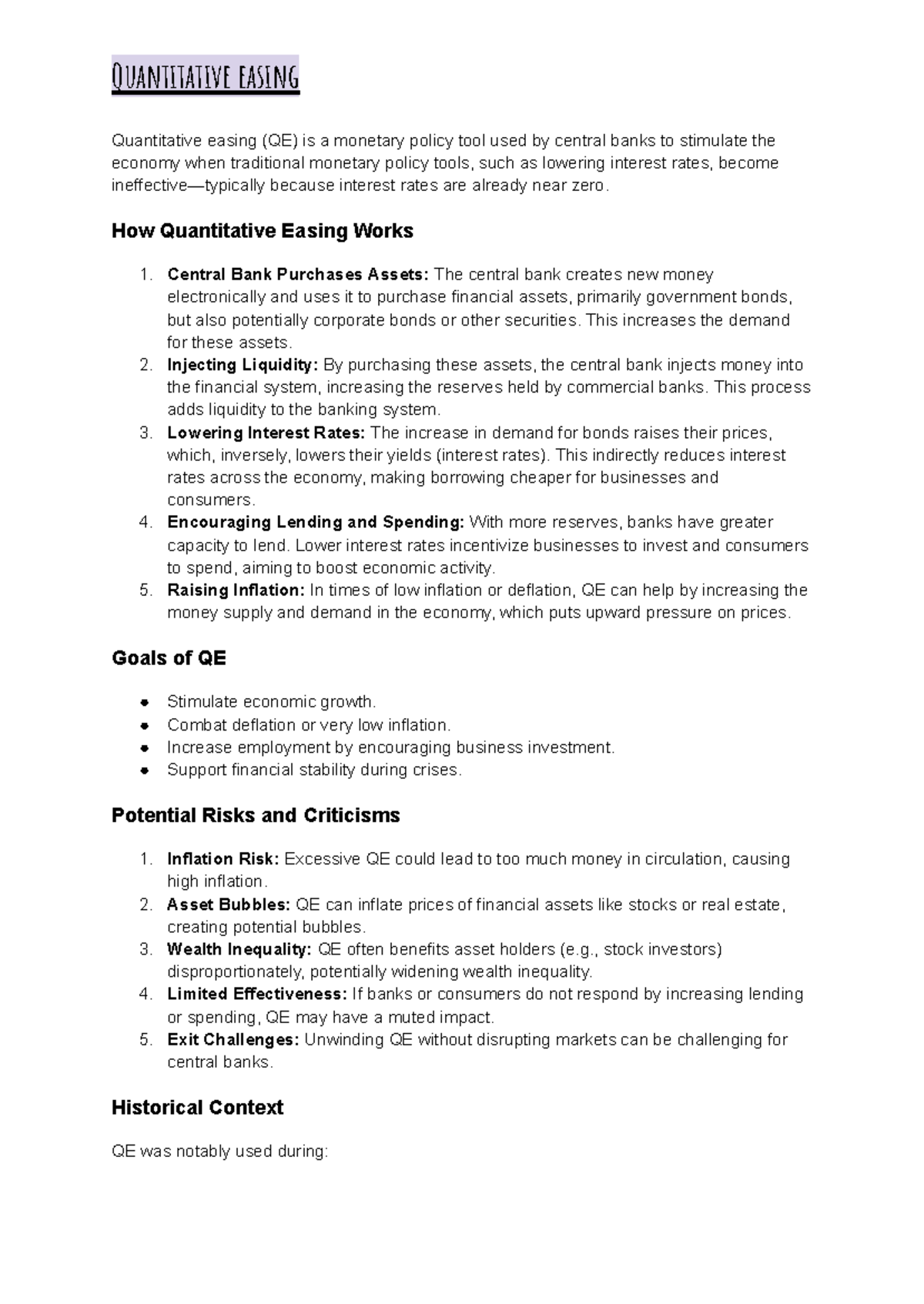 Monetary Policy Insights: Understanding Quantitative Easing (QE) - Studocu
