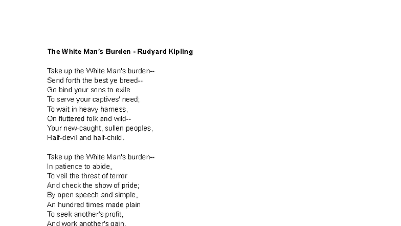 The White Man's Burden - Rudyard Kipling Analysis Notes - Studocu