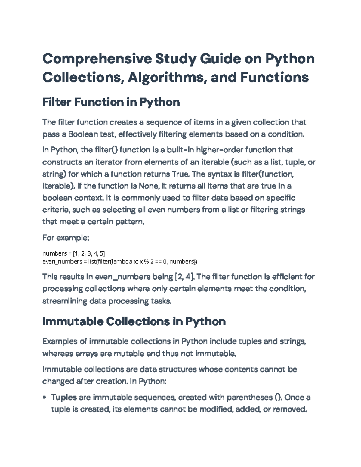 Comprehensive Study Guide on Python Collections & Algorithms (CS101 ...