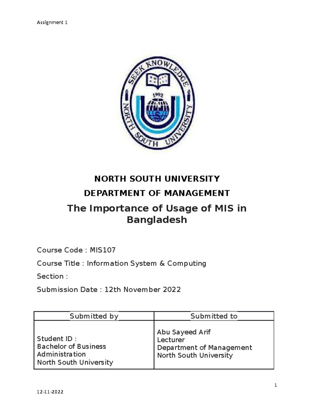 MIS 107 Assignment - The Role of MIS in Bangladesh's Development - Studocu