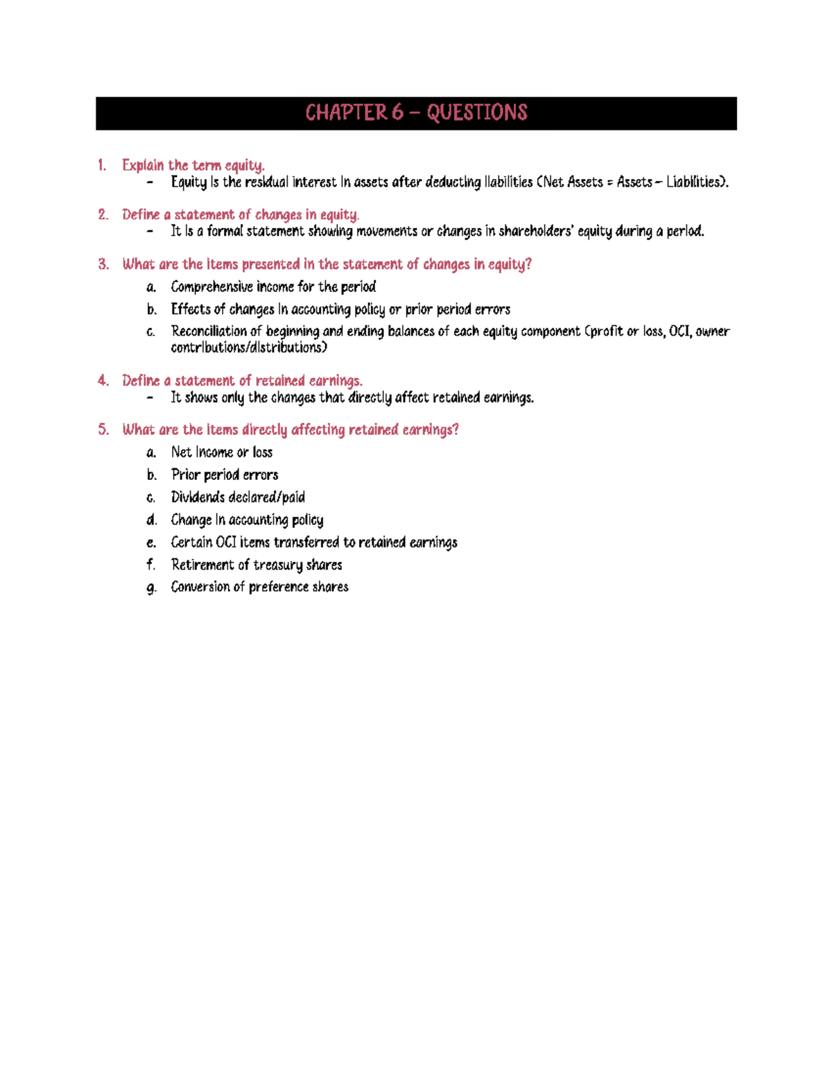 IA3 Chapter 6: Equity and Changes in Retained Earnings Questions - Studocu
