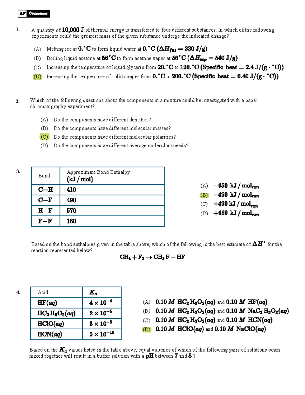 2022 AP Chemistry Practice Test MCQ Review - Studocu