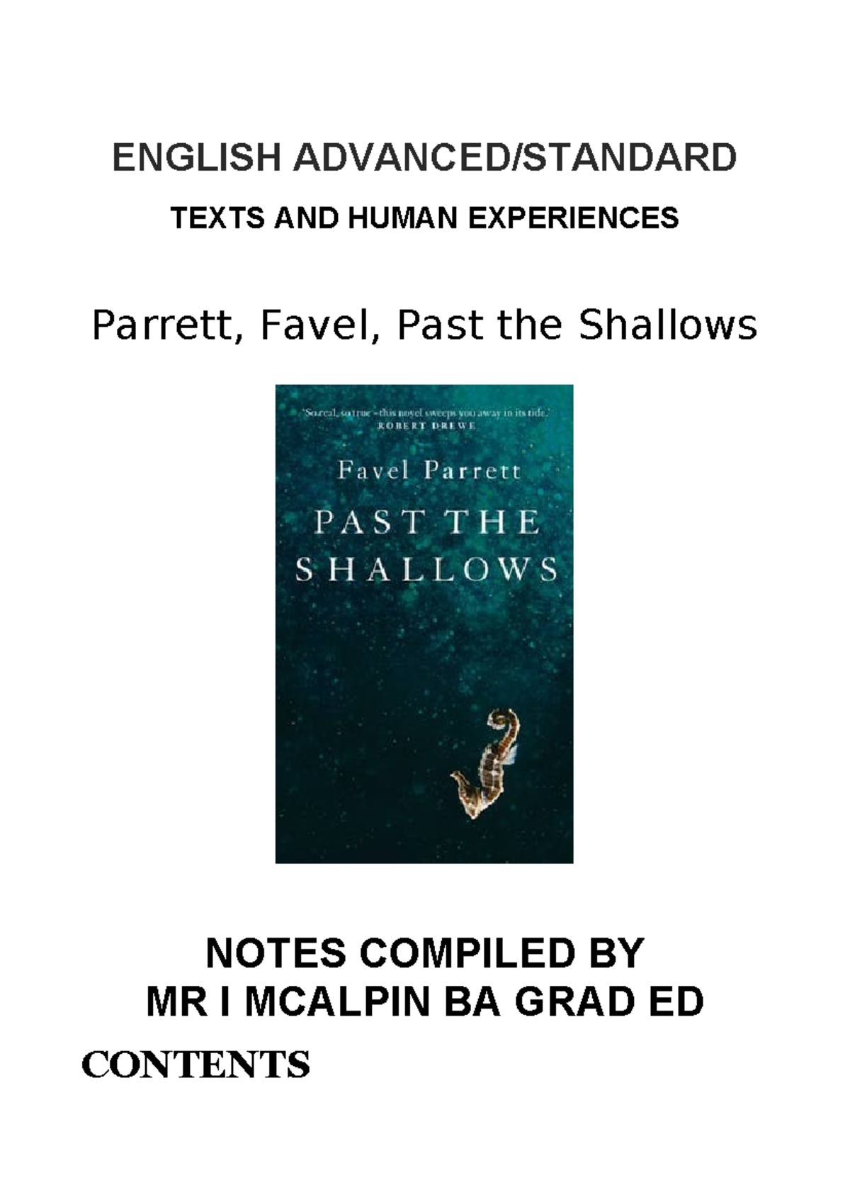 ENGLISH 101: Past the Shallows - Texts & Human Experiences Notes - Studocu