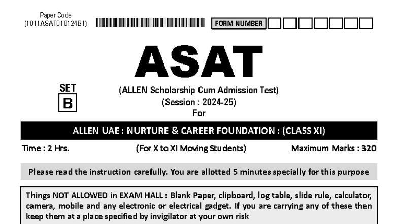 Offline ASAT Sample Paper for Class XI (1011ASAT010124B1) - Studocu