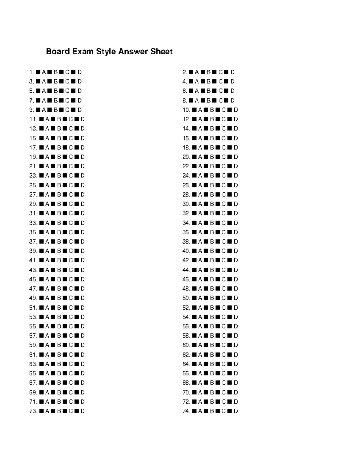 Board Exam Style Answer Sheet: Format 1-100 Bubble Shading - Studocu