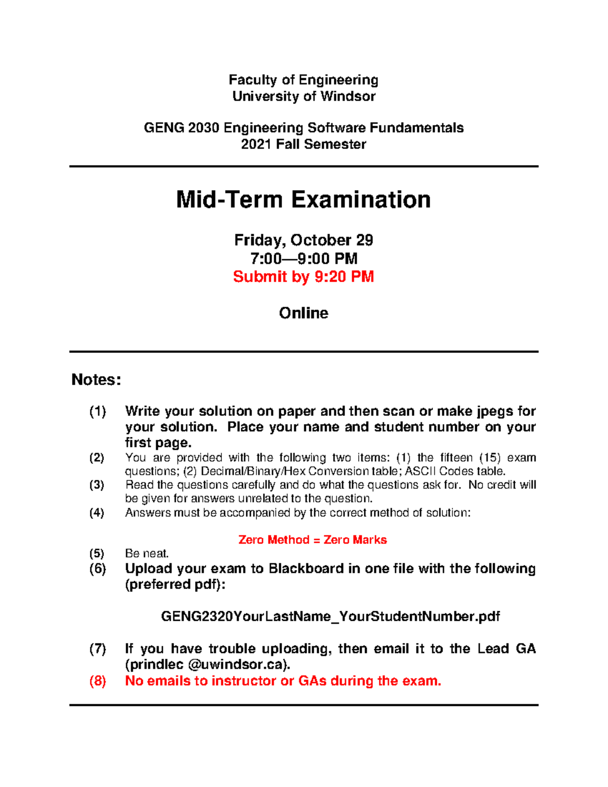 GENG 2030 Mid-Term Exam Study Guide - Fall 2021 - Studocu