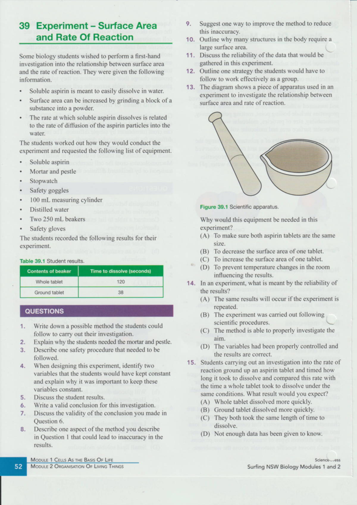 Experiment on Surface Area & Rate of Reaction in Bio (Surfing NSW ...