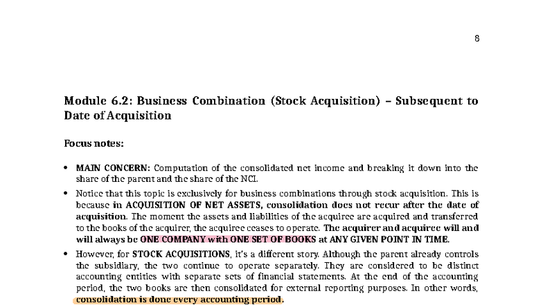 ADVACC (Acctg 630) Module 6.2: Business Combinations & Consolidation ...