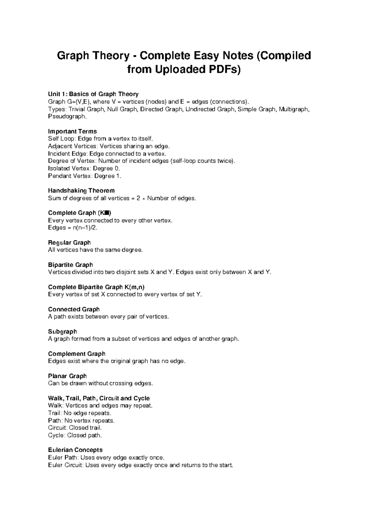 Graph Theory Complete Notes (Unit 1: Basics) - Studocu