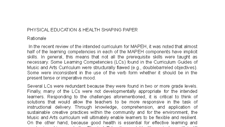 PE&Health CG - Curriculum Review and Rationale for MAPEH Integration ...