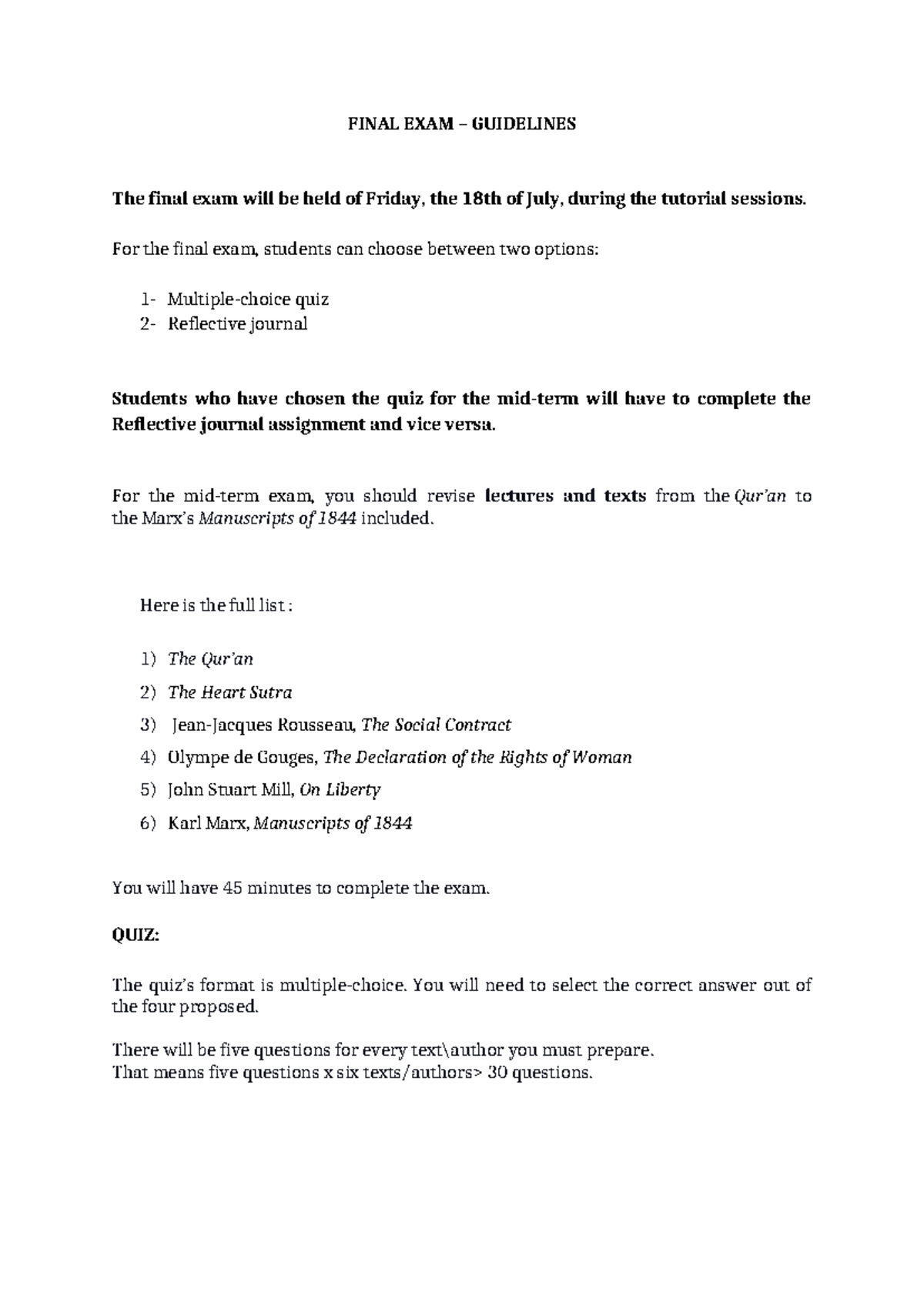FINAL EXAM GUIDELINES: Key Details for July 18th Assessment - Studocu