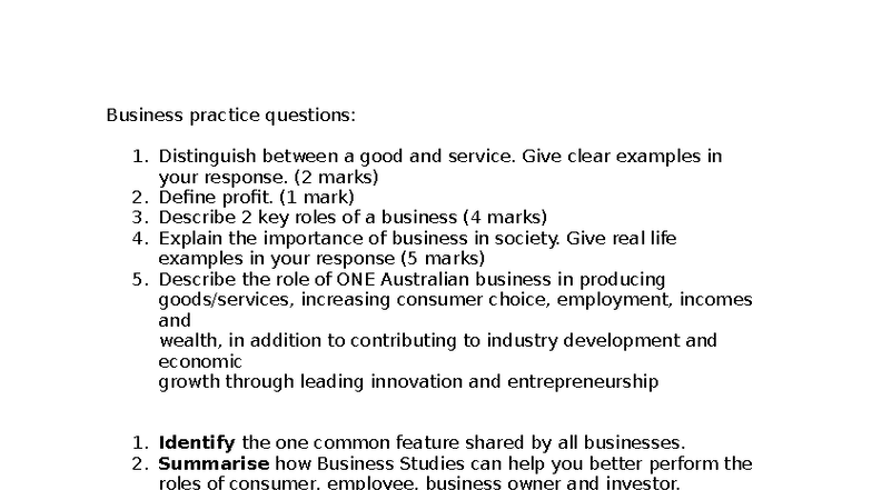 Business practice questions copy - Business practice questions: 1 ...