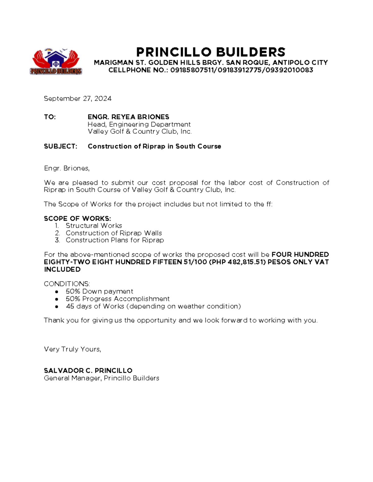 Riprap Construction Proposal for Valley Golf & Country Club Project ...