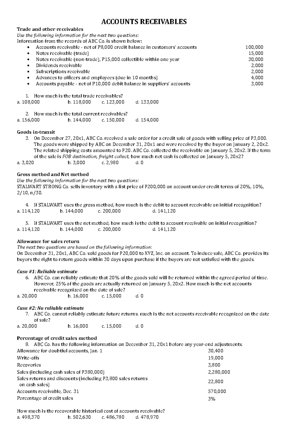 ACC 101: Accounts Receivable Analysis and Calculations Guide - Studocu