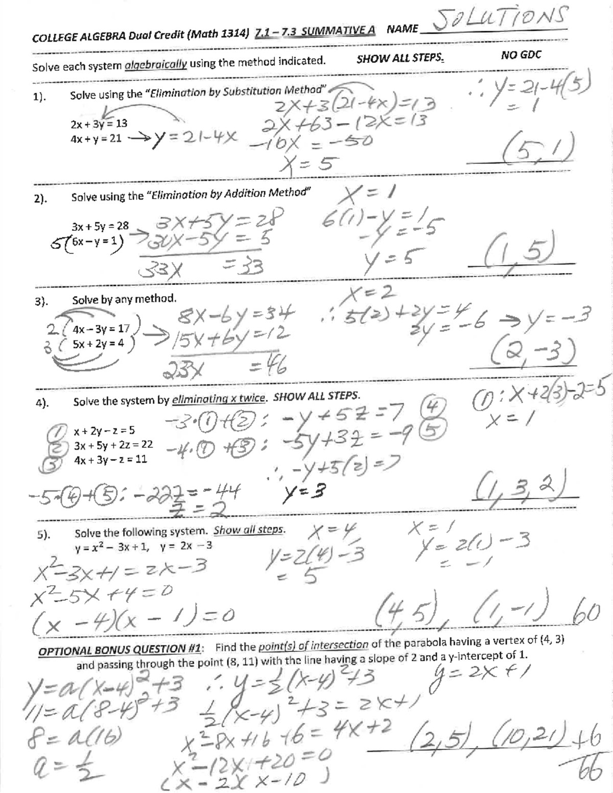 Math 1314 Dual Credit College Algebra Summative A Solutions - Studocu