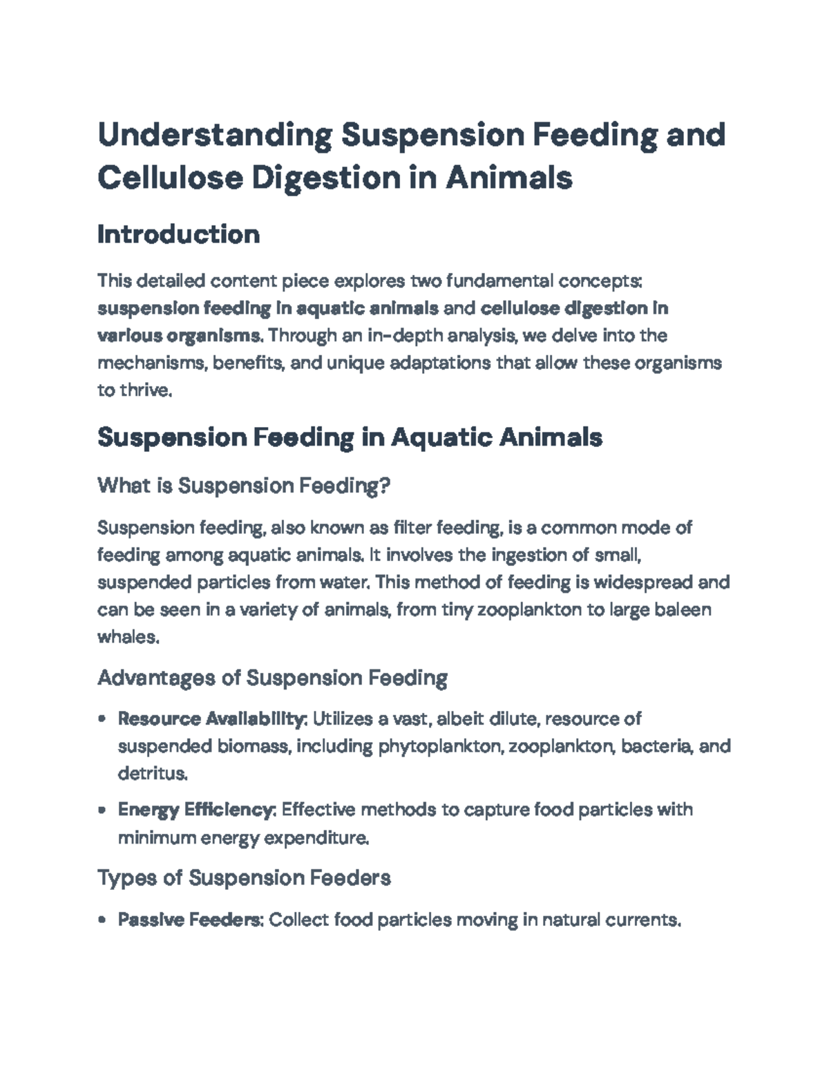 Understanding Suspension Feeding and Cellulose Digestion in Animals ...
