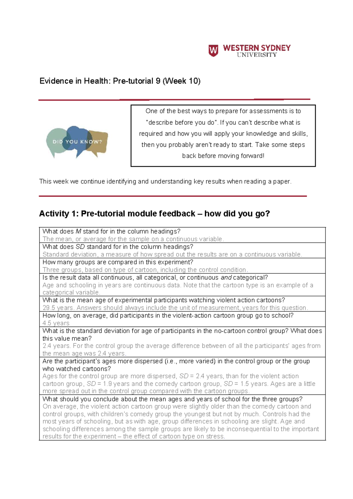 EIH Pre-tutorial Notes: Evidence in Health (Week 10) 2024 - Studocu