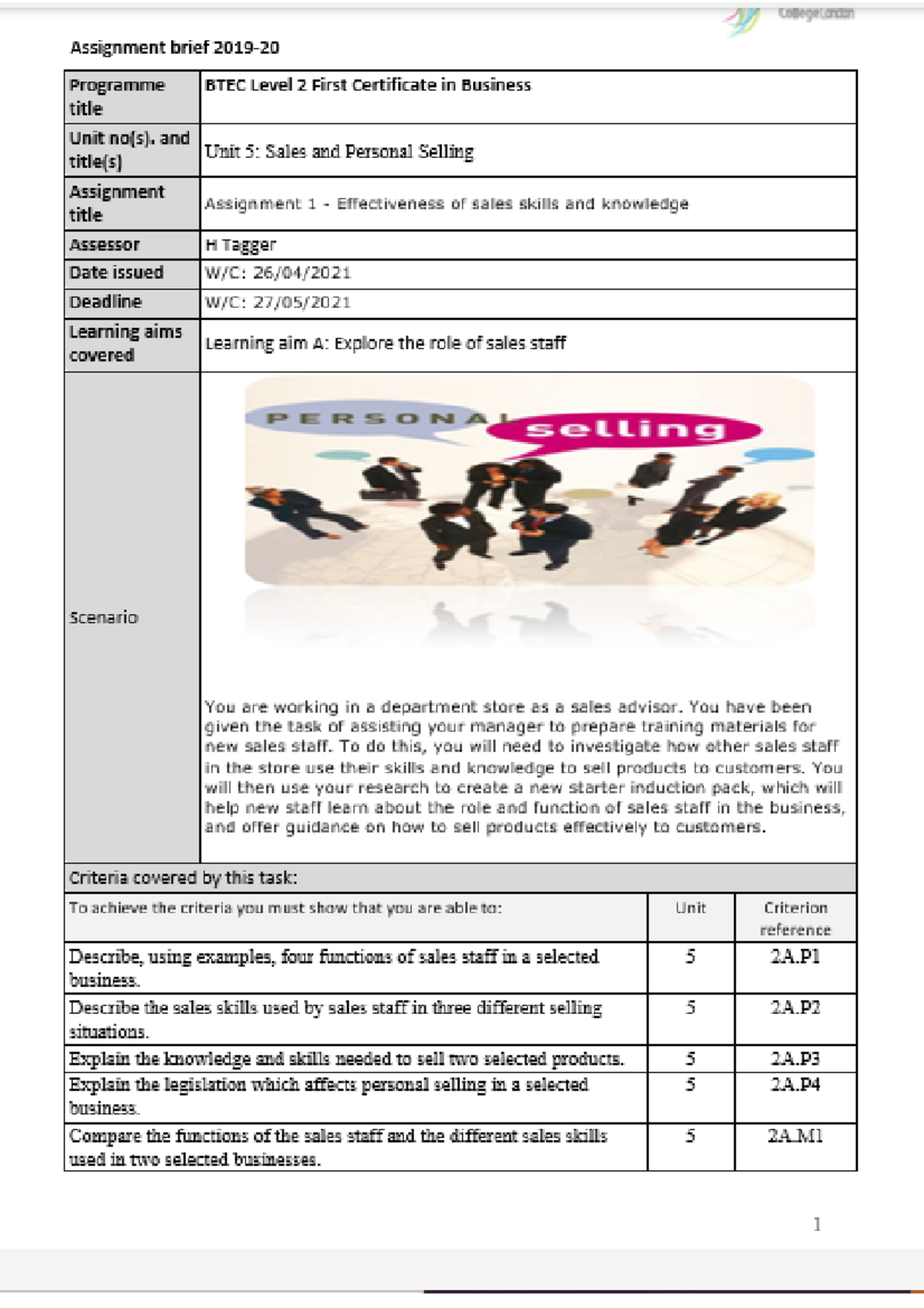 Resol ianl 2 - BTEC Level 2: Analysis of Sales Functions in Gucci ...