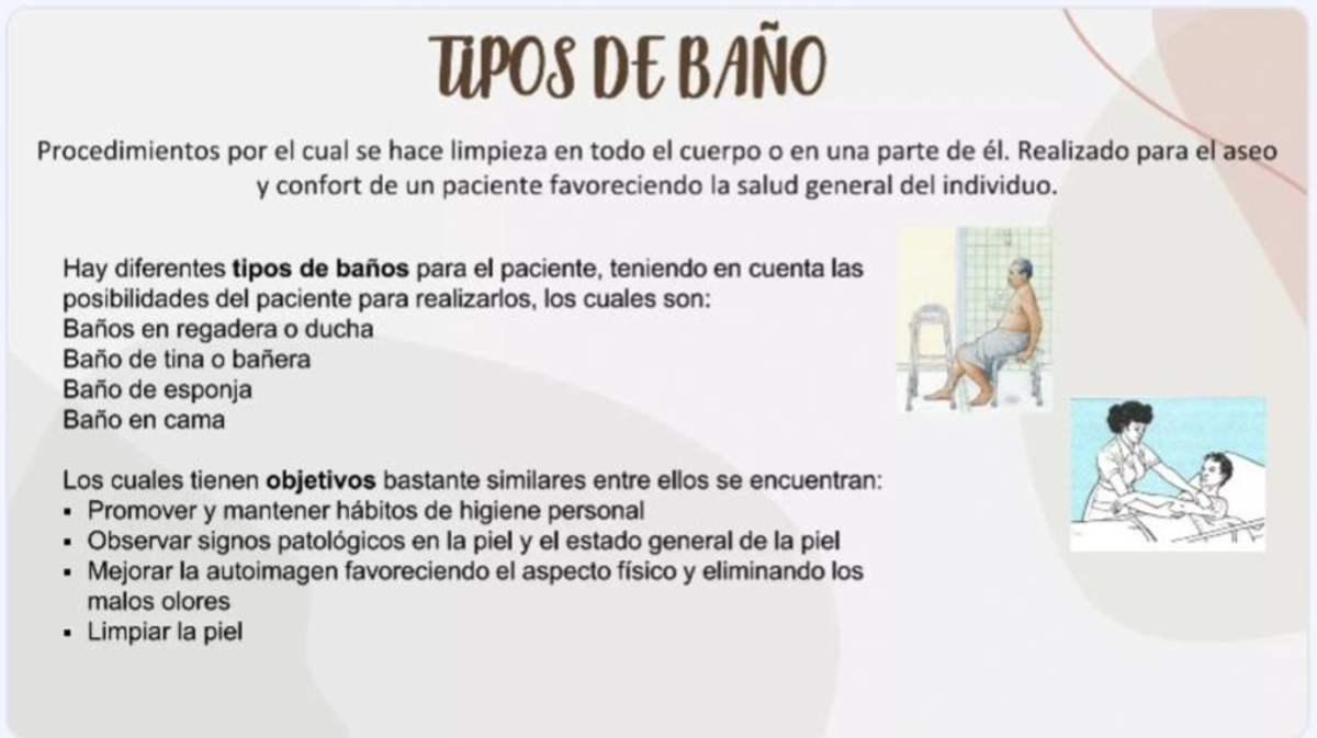 Tipos de Baño y Procedimientos de Aseo para Pacientes - Studocu