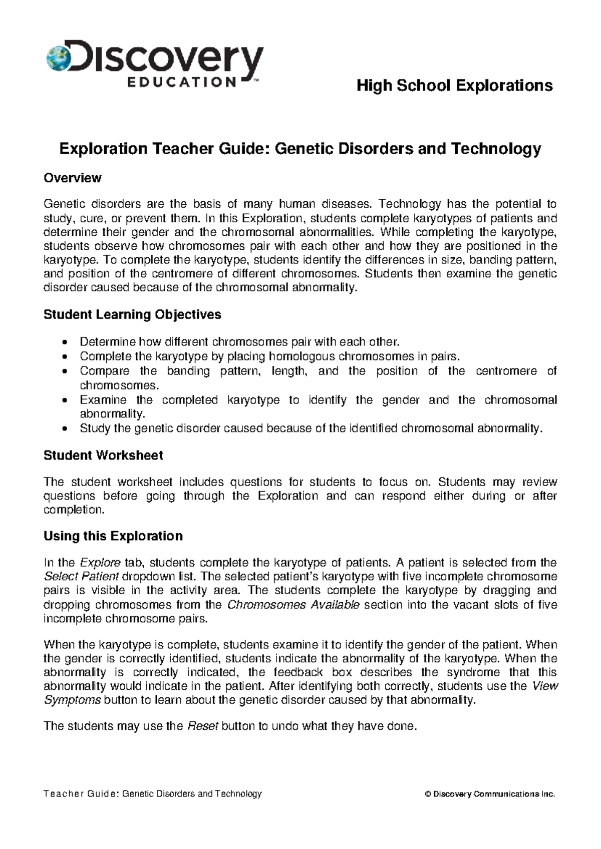 Genetic Disorders and Technology Teacher Guide - High School ...
