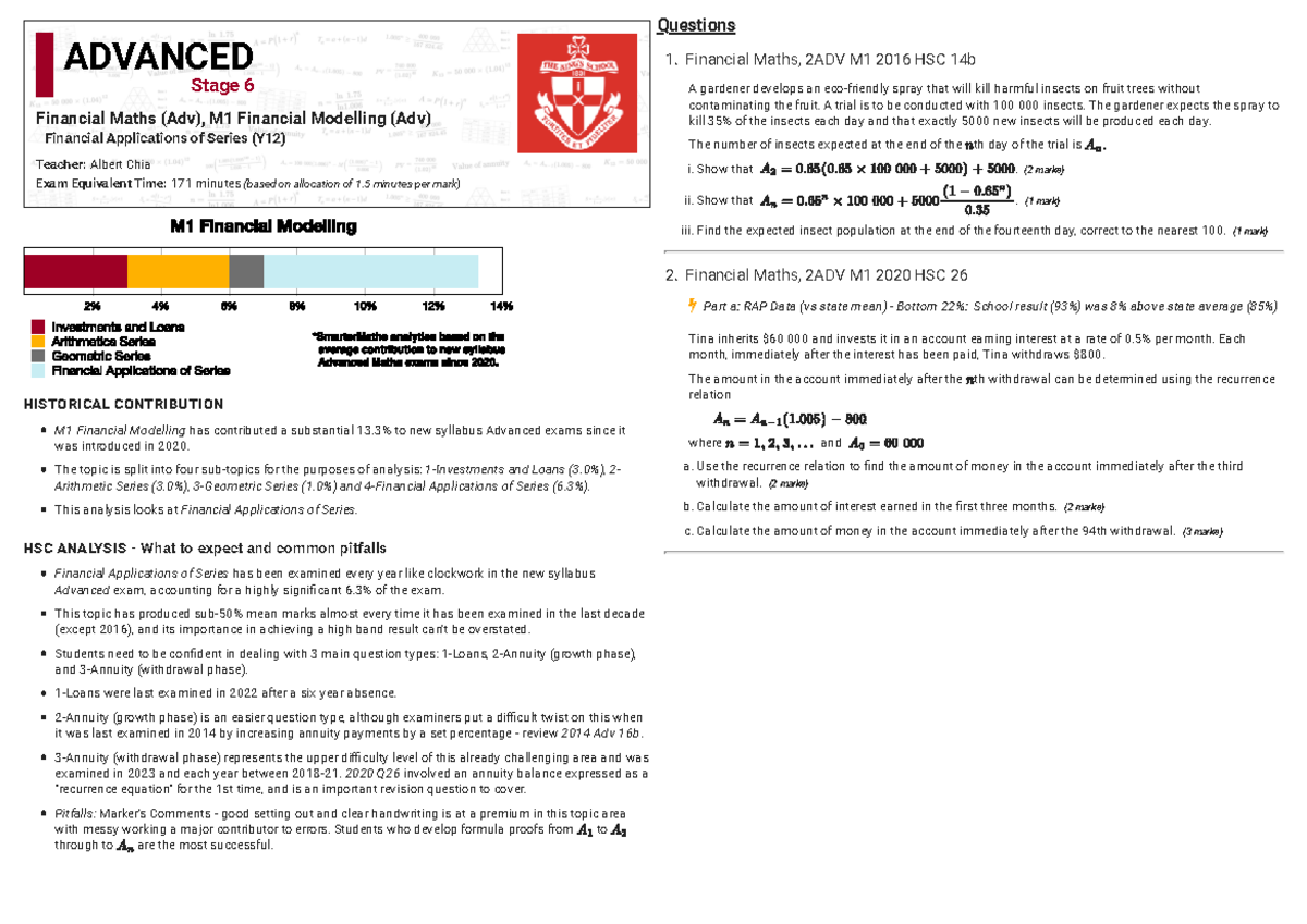 Financial Maths, 2ADV M1 2023 HSC Exam Questions on Series - Studocu