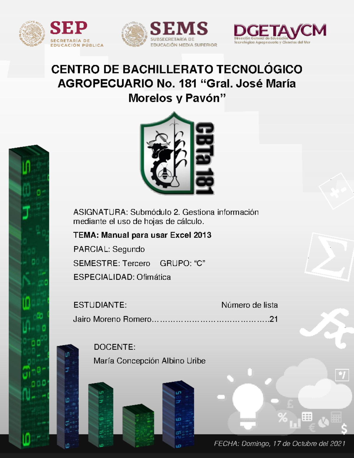 Manual Excel 2013 - pág. 0 CBTA 181 CENTRO DE BACHILLERATO TECNOLÓGICO ...