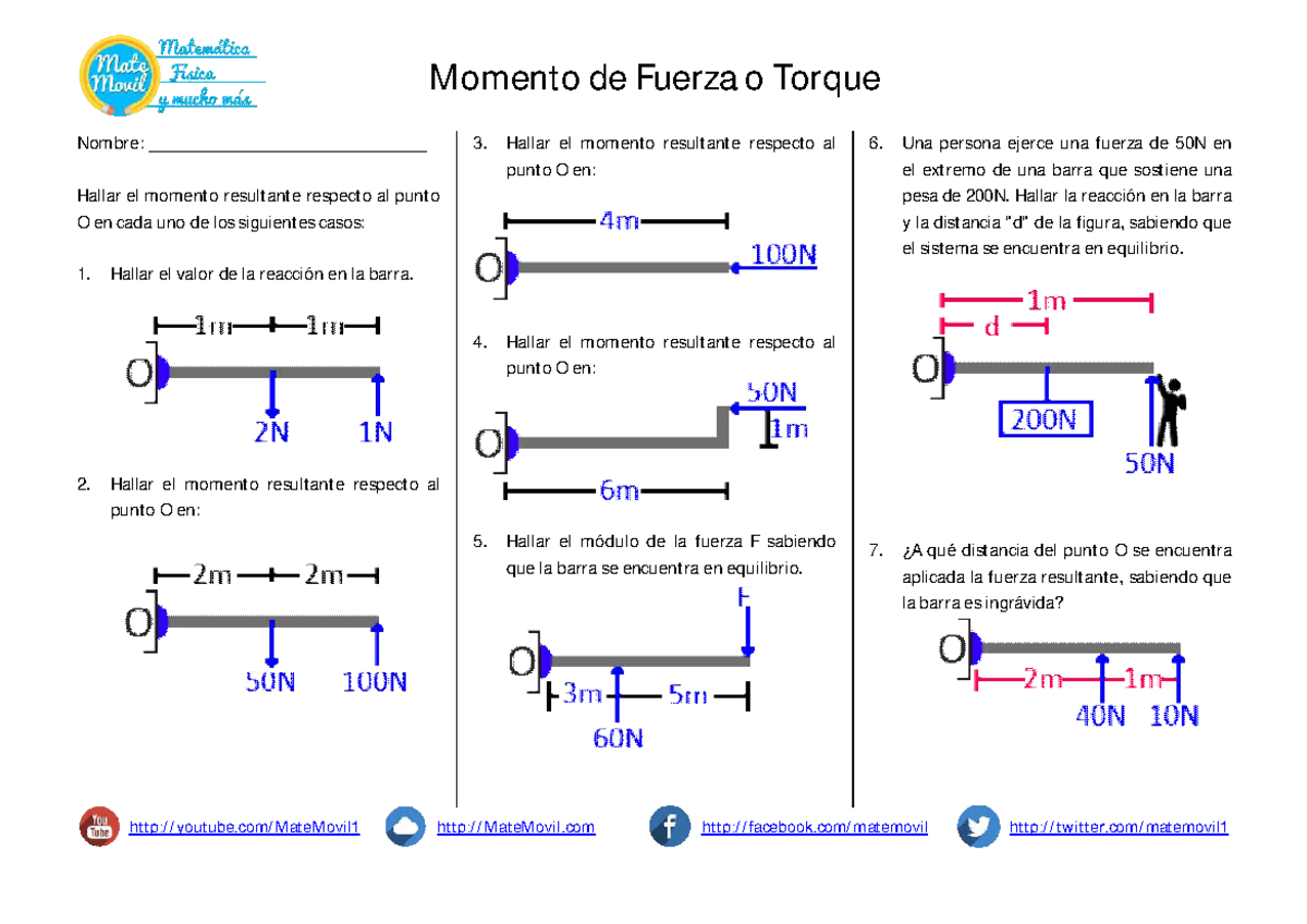 Ejercicios de Momento de Fuerza o Torque - PDF - Studocu