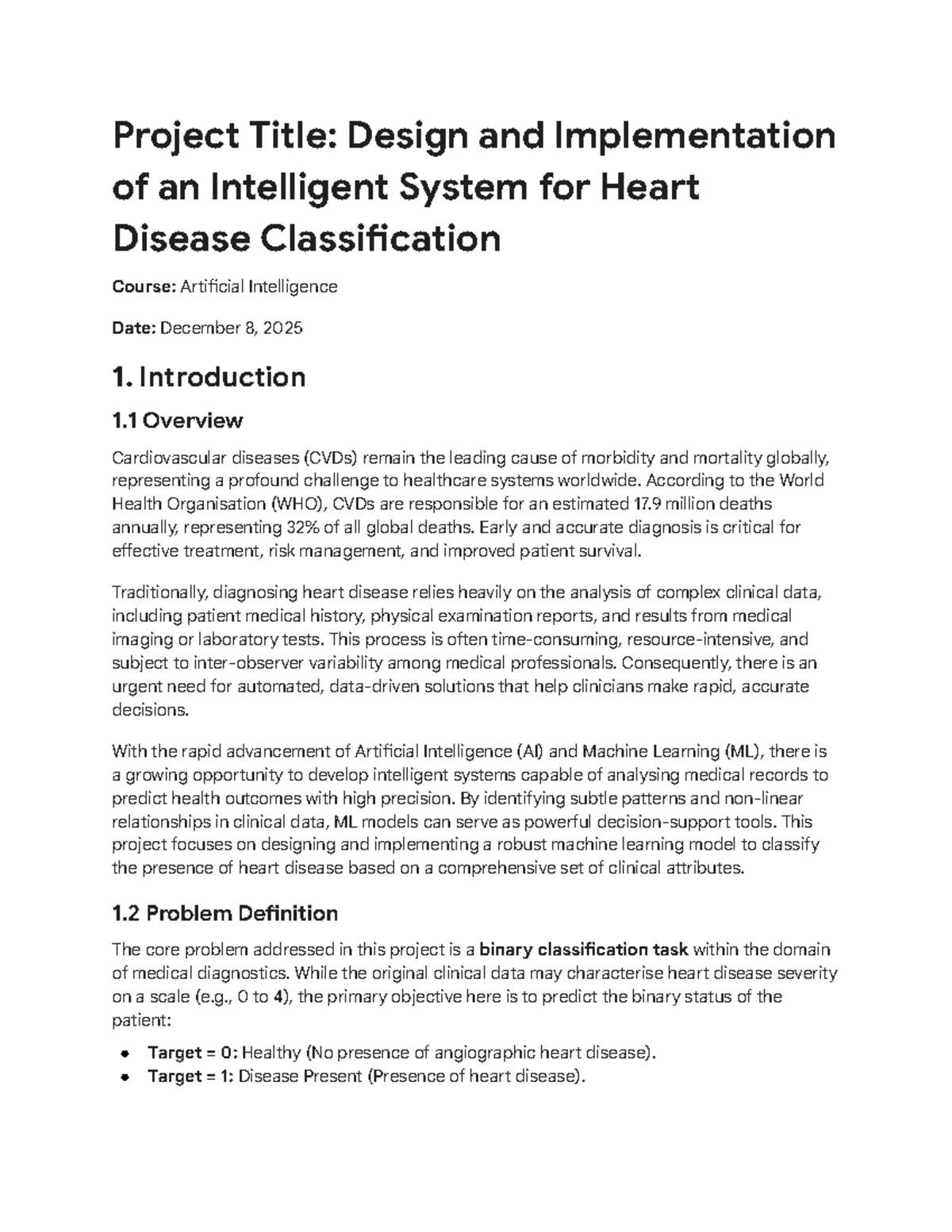 AI Project: Intelligent Heart Disease Classification System (AI 101 ...