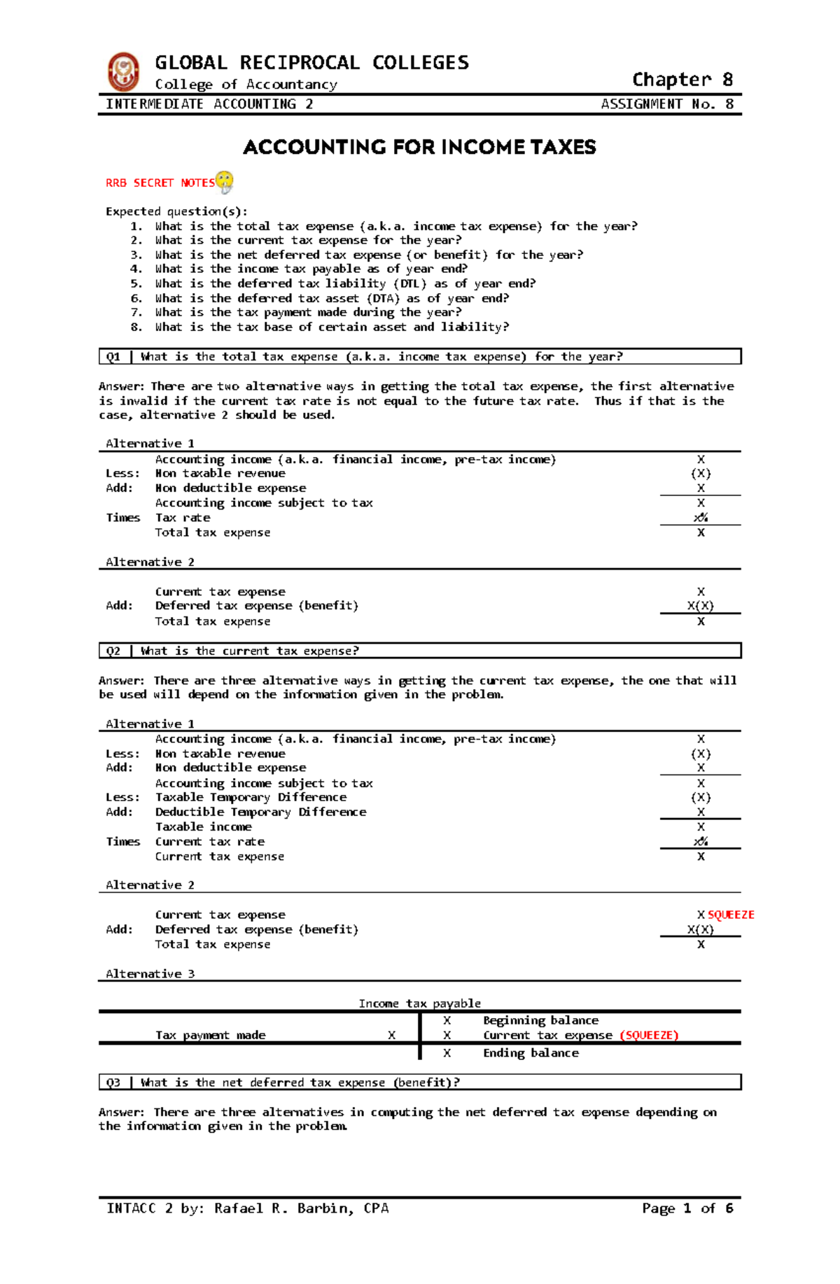 Intacc-2 Chapter-8 Accounting-FOR- Income- Taxes - College of ...