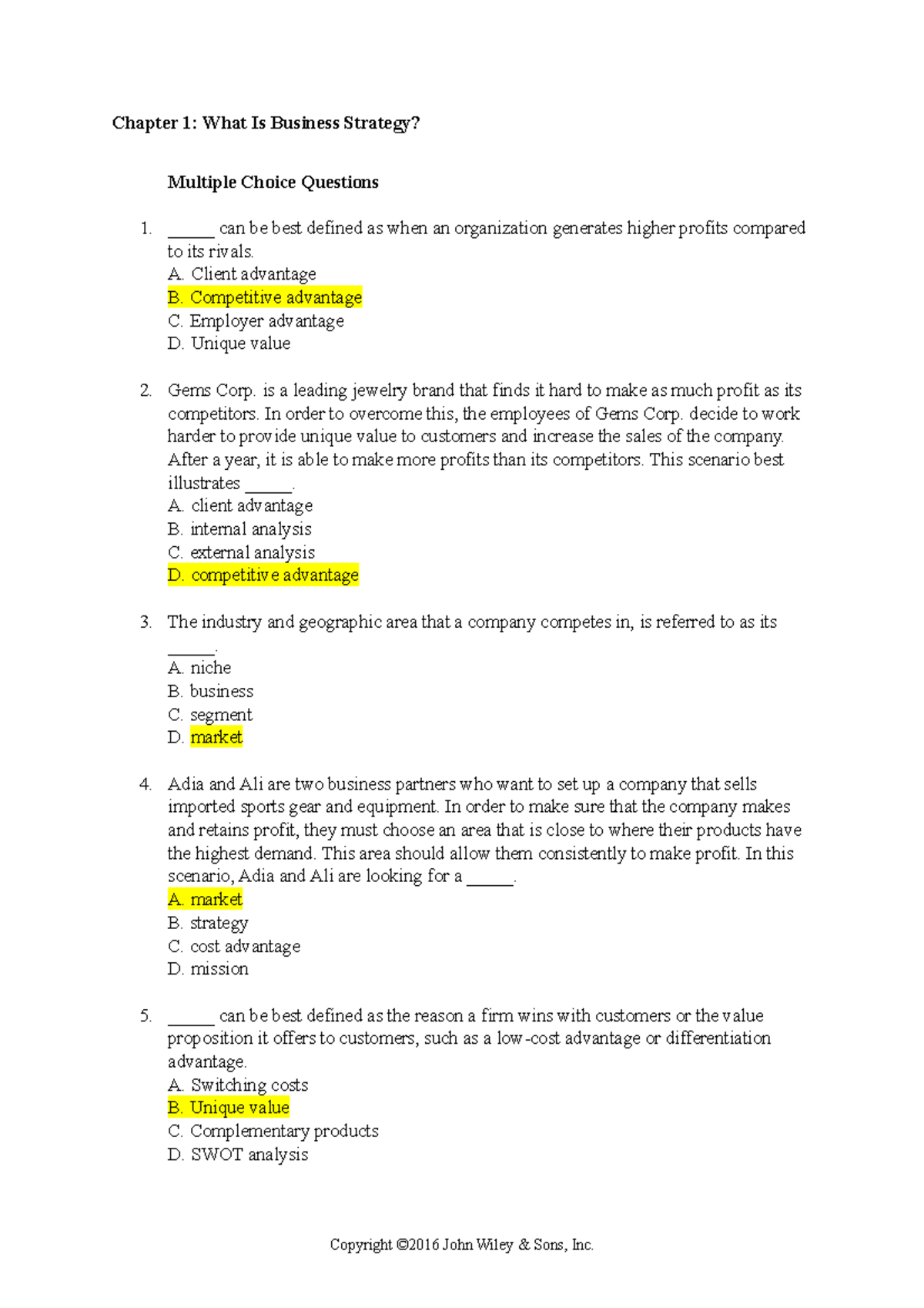 Exam 1 Study Guide: Business Strategy Concepts & Q&A (Jan 2020) - Studocu
