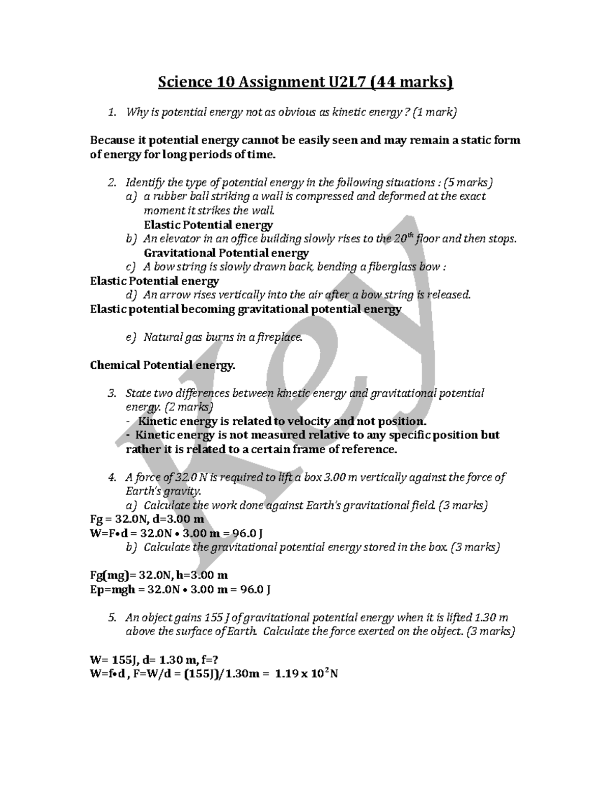 Science 10 Assignment U2L7 Key Answers and Explanations - Studocu