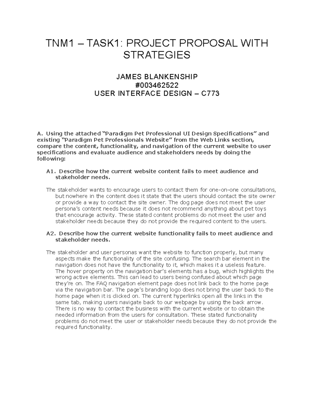 C773 Project 1: User Interface Design Proposal and Evaluation Strategies - Studocu