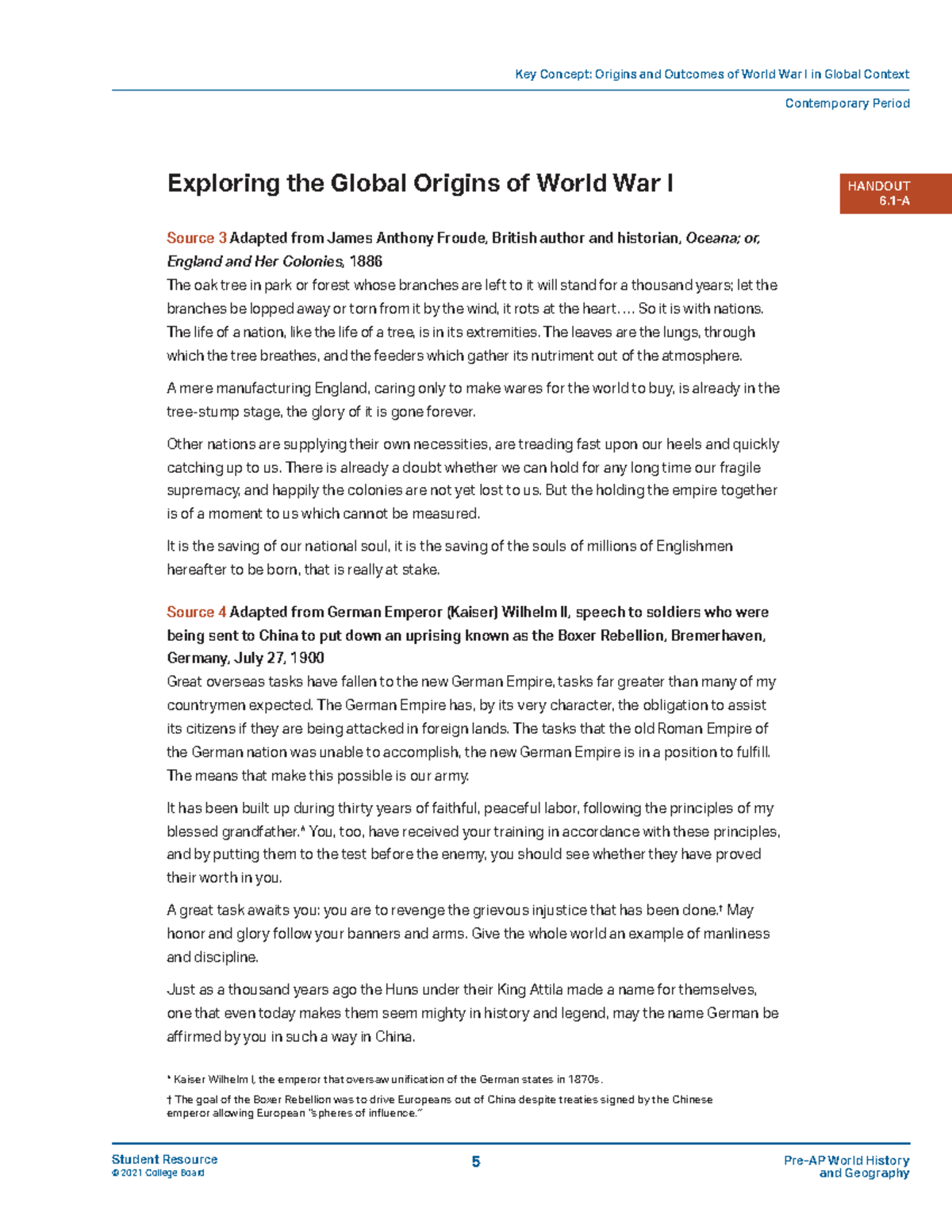 WHG 2: Key Concepts on WWI Origins and Global Context - Handout - Studocu