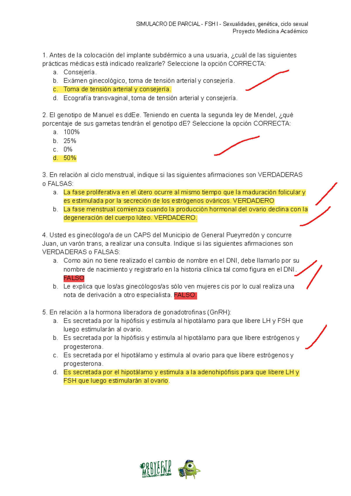 Simulacro de Parcial FSH I: Sexualidades y Genética en Medicina - Studocu