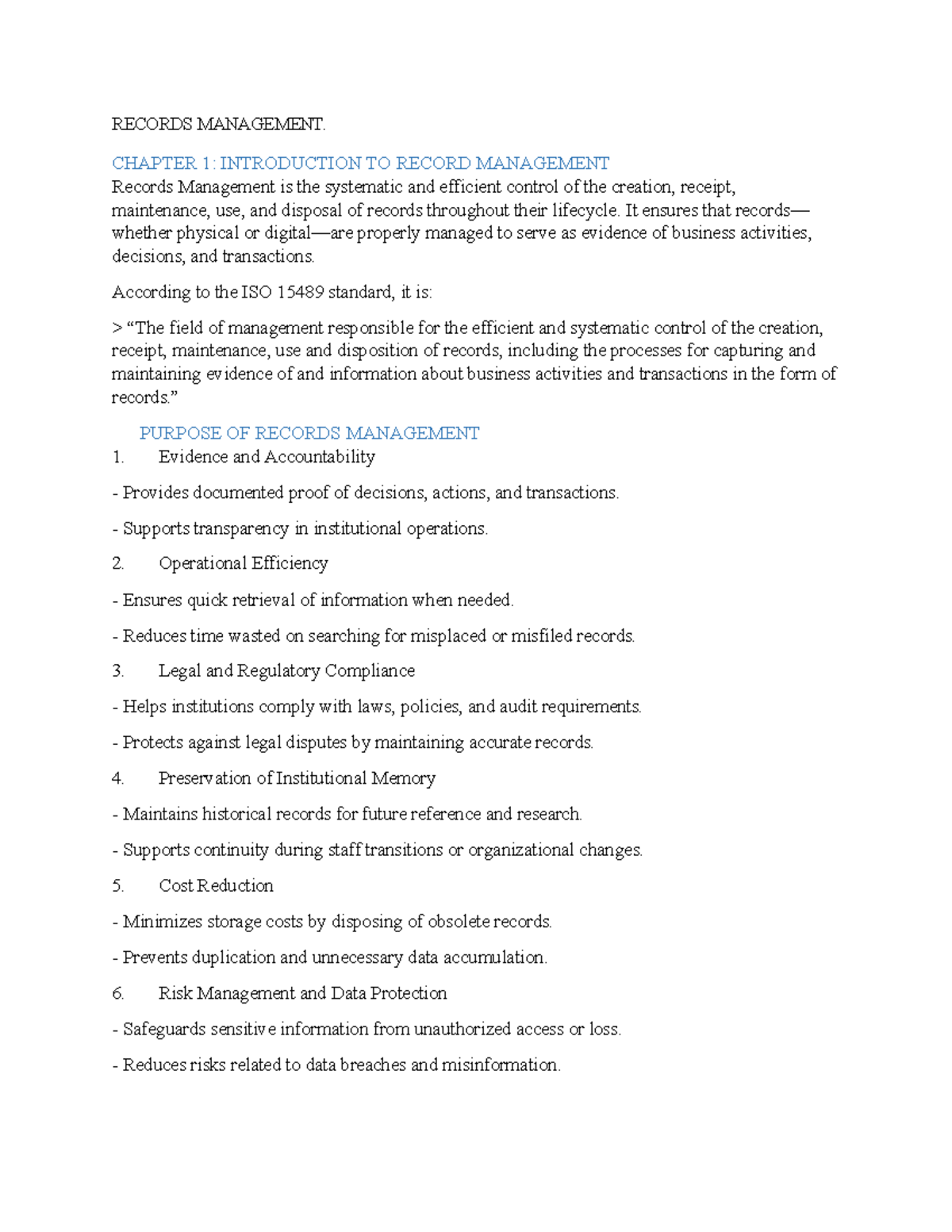 Records Management - ICT 101: Chapter 1 Overview and Principles - Studocu