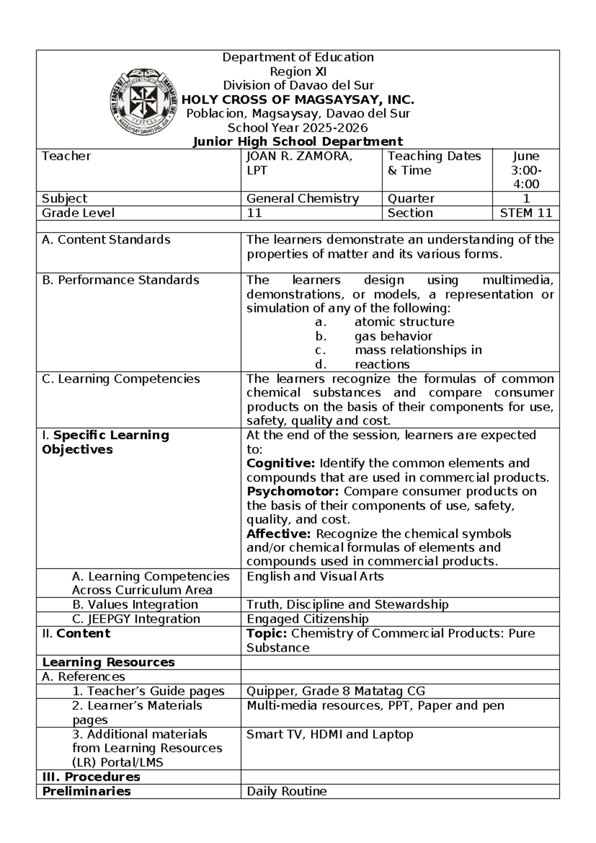 Gen. Chem D-1 Lesson Plan: Chemistry of Commercial Products - Studocu