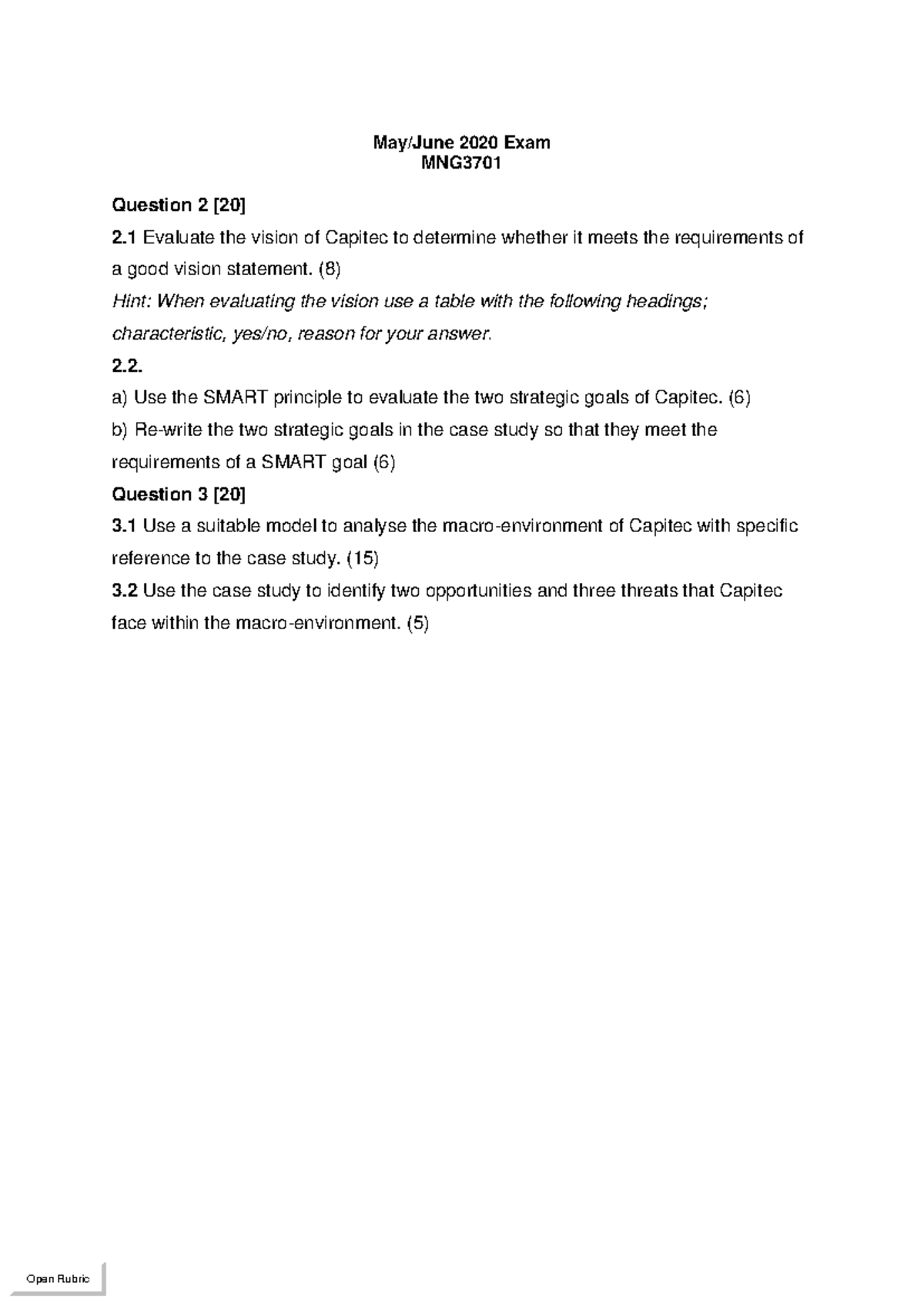 MNG3701 Lesson 3-4 Exam Revision Questions and Analysis - Studocu
