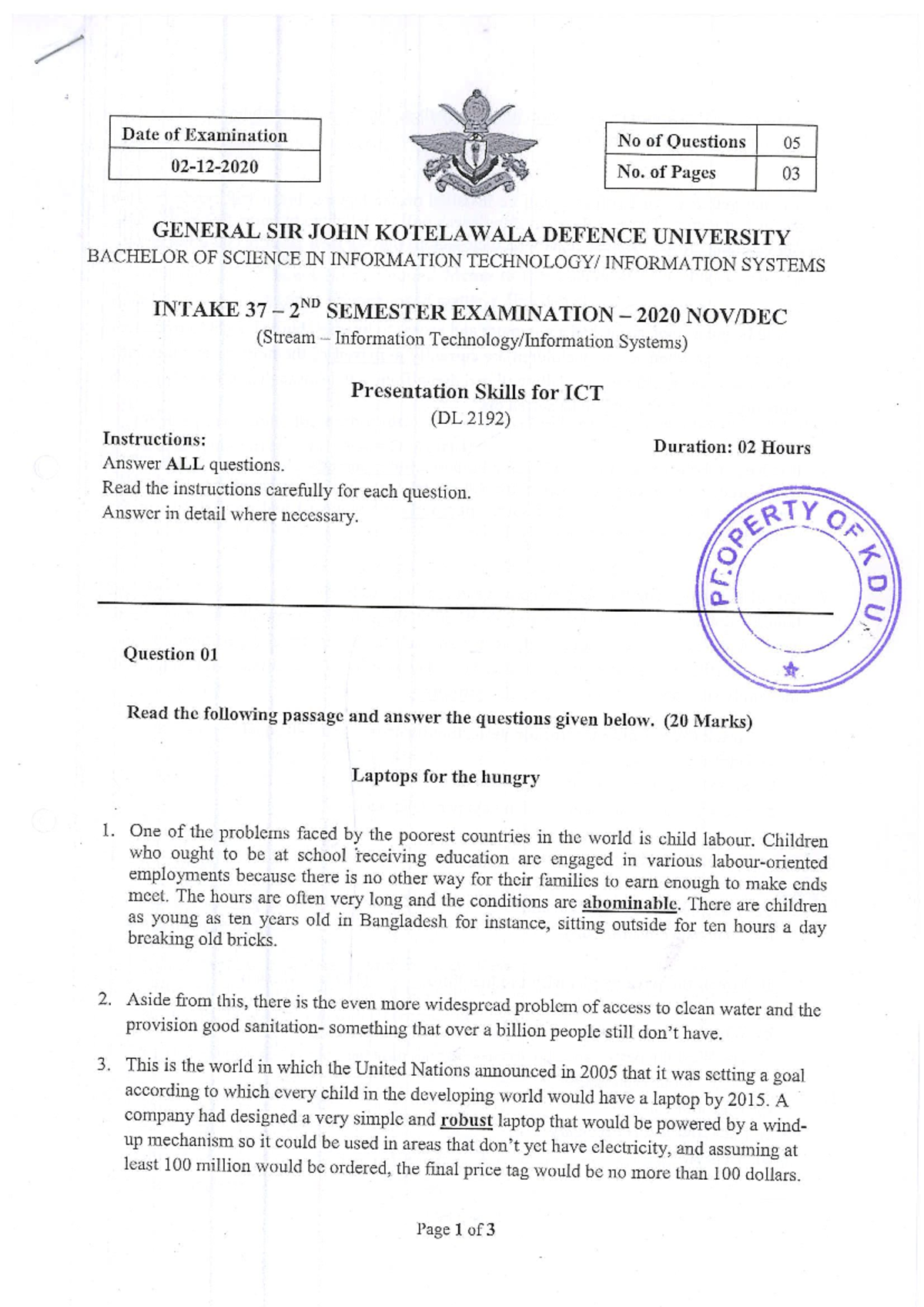 DL 2192 - 37 - End of Semester Exam Paper on Presentation Skills - Studocu