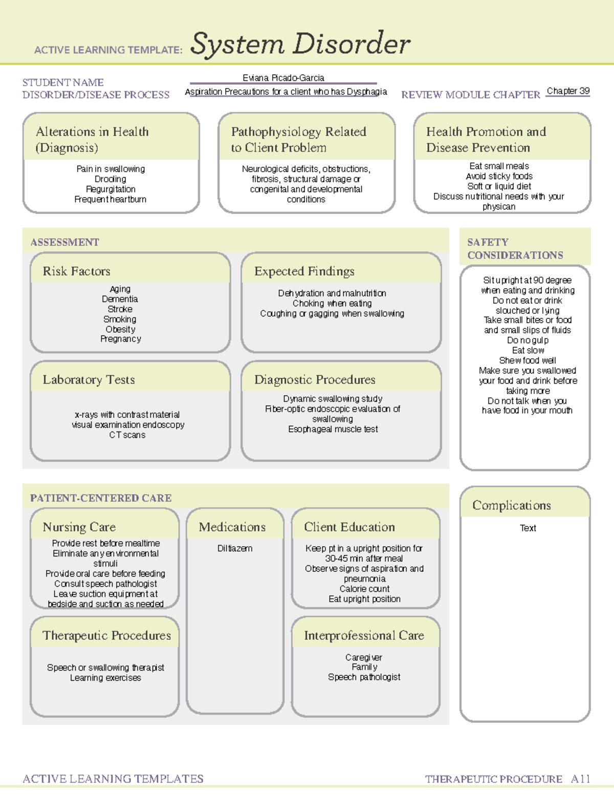 Chapter 39 System Disorder form copy - STUDENT NAME DISORDER/DISEASE ...