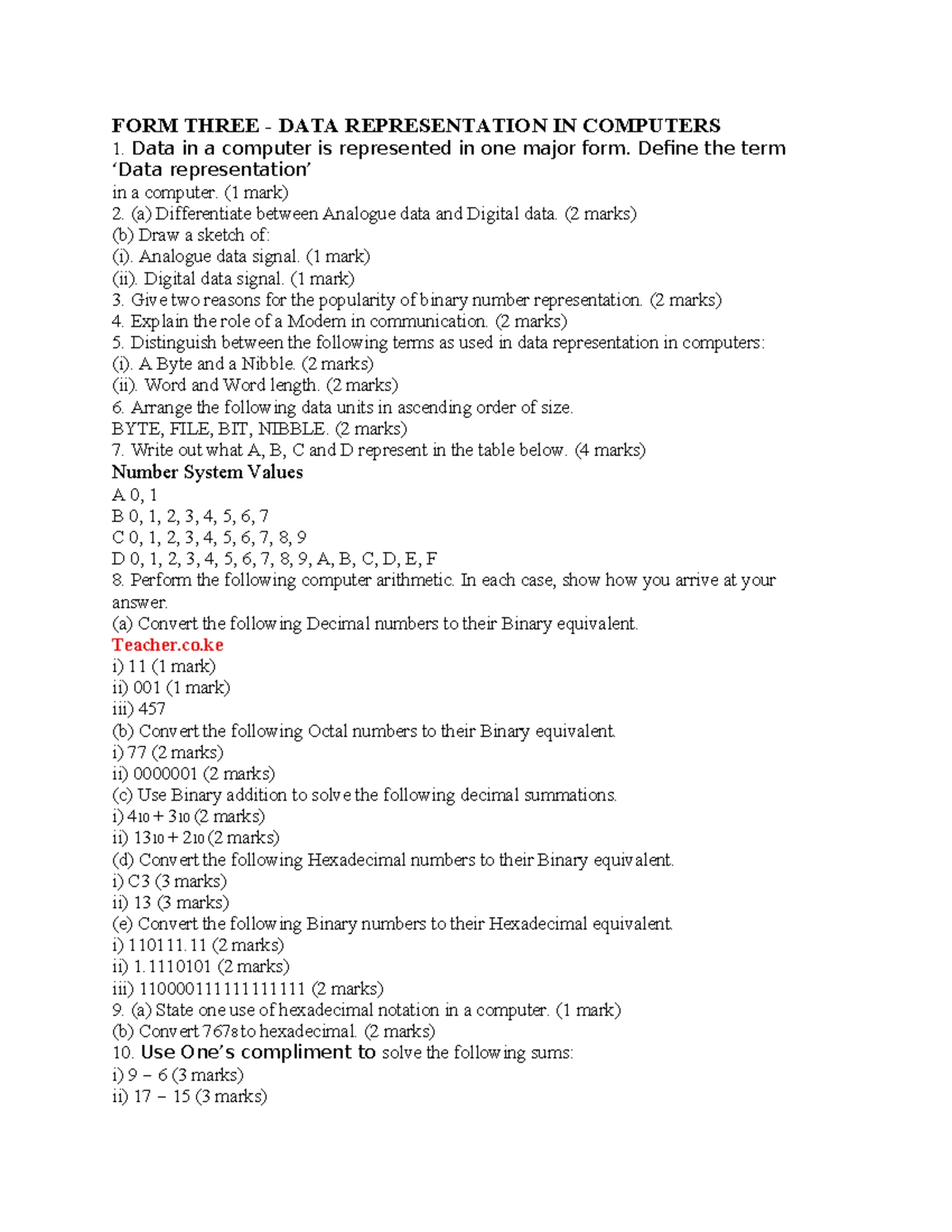 DATA Representation & Computer Basics - Questions for Course Code: DATA101 - Studocu