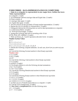 DATA Representation & Computer Basics - Questions for Course Code: DATA101 - Studocu