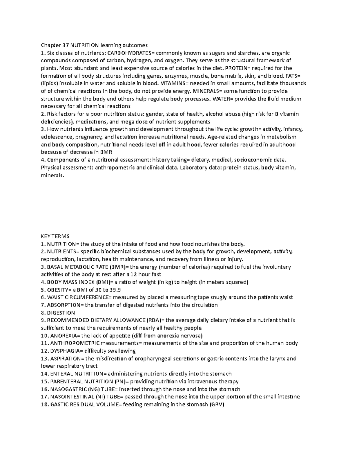 Nutrition Notes - Lecture on Nutrients and Dietary Assessment - Studocu