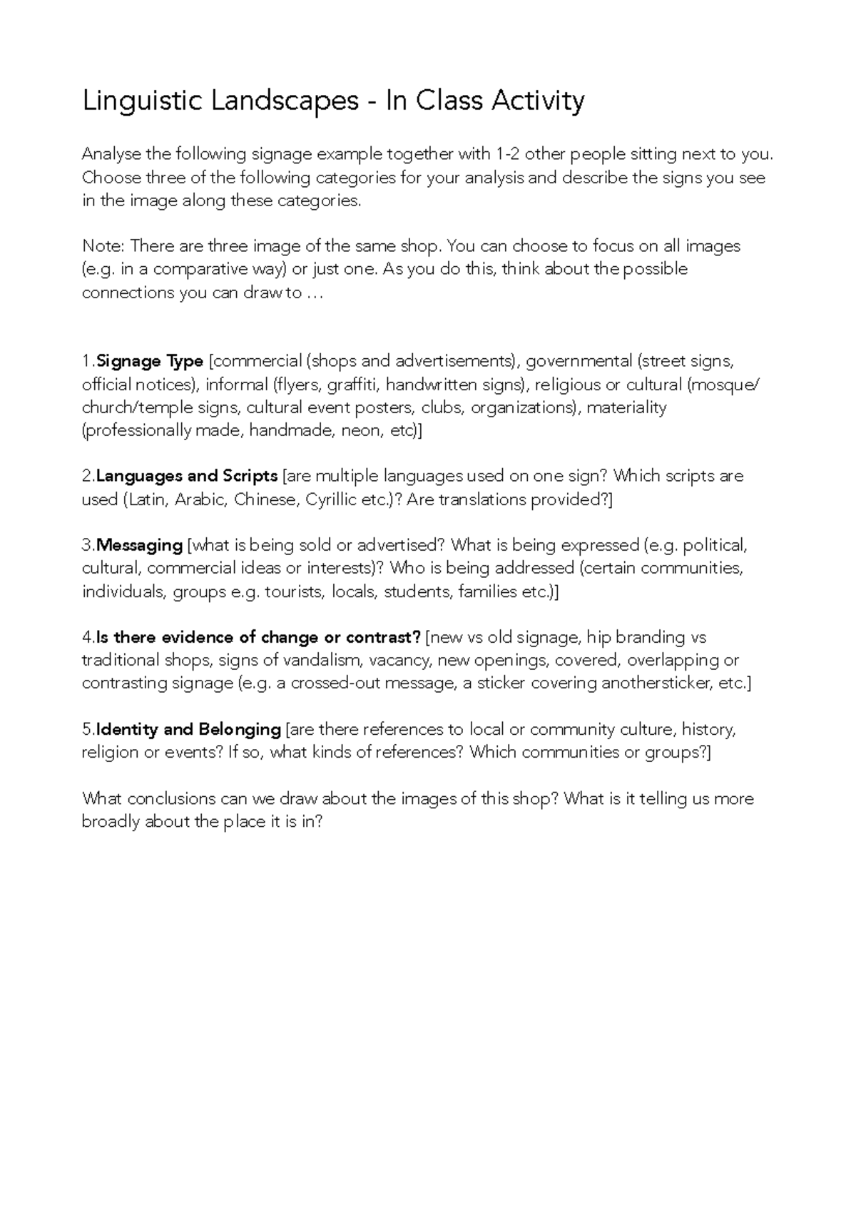 LL Activity 104 Week 3: Analyzing Linguistic Landscapes - Studocu
