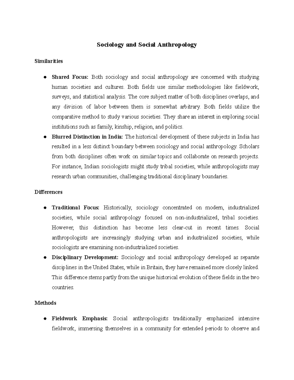 Social Anthropology and Sociology: Comparative Analysis Insights - Studocu