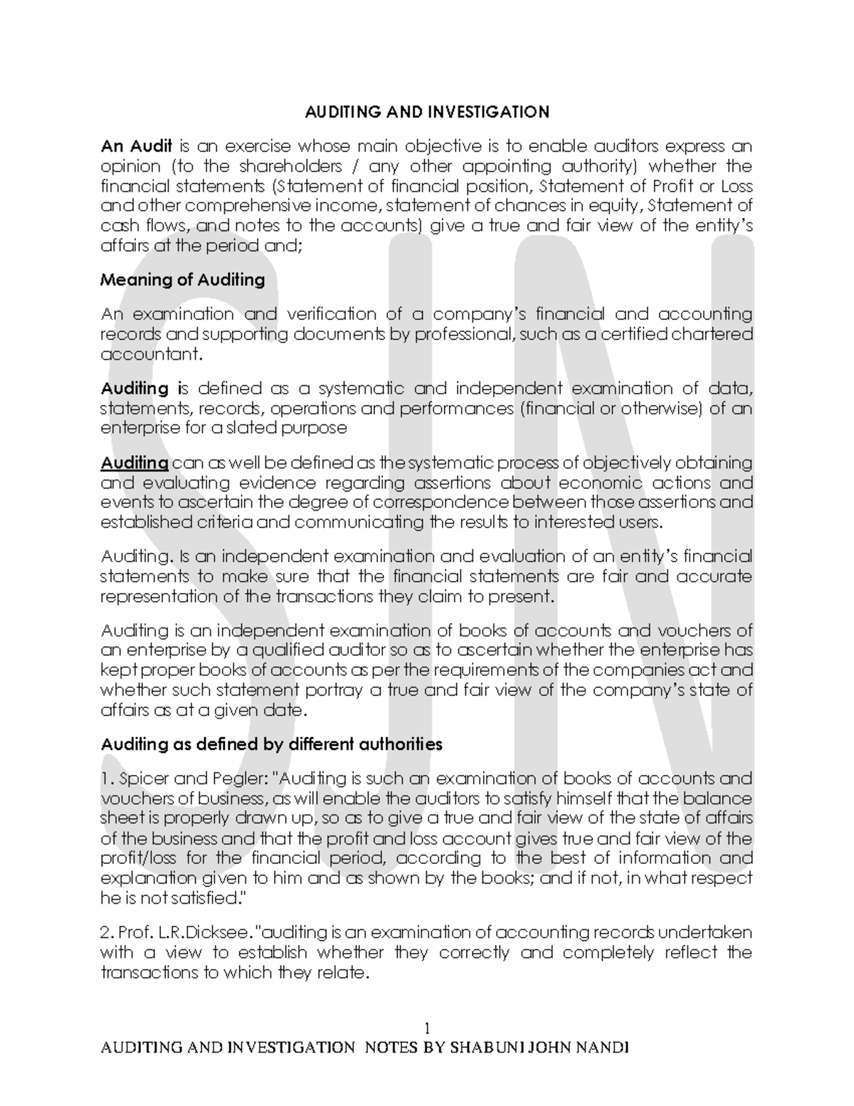 AUDITING AND INVESTIGATION NOTES (AUD 101) - Comprehensive Overview ...
